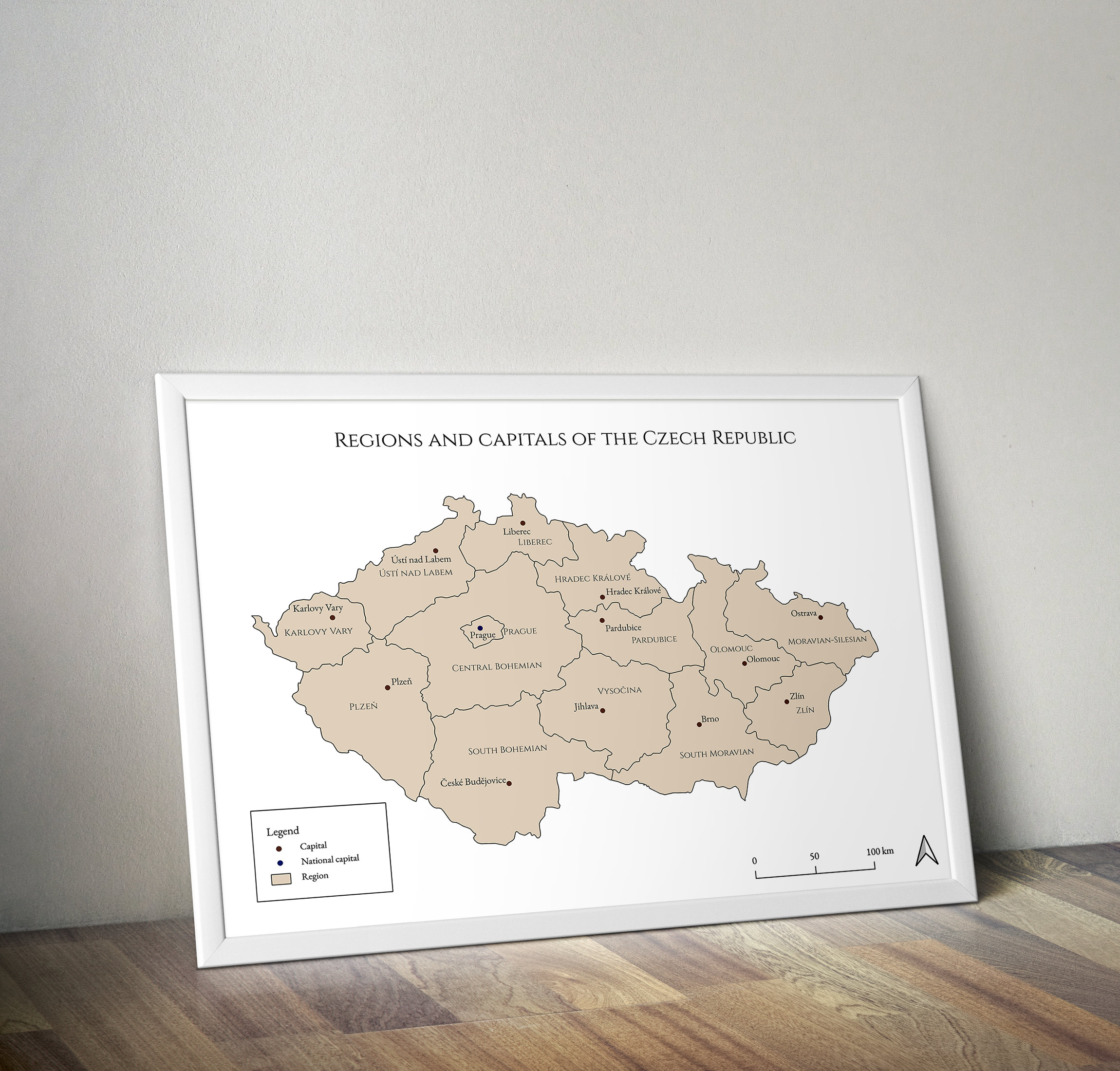 Instant Printable Wall Art - Map of Regions and Capitals of Czech ...
