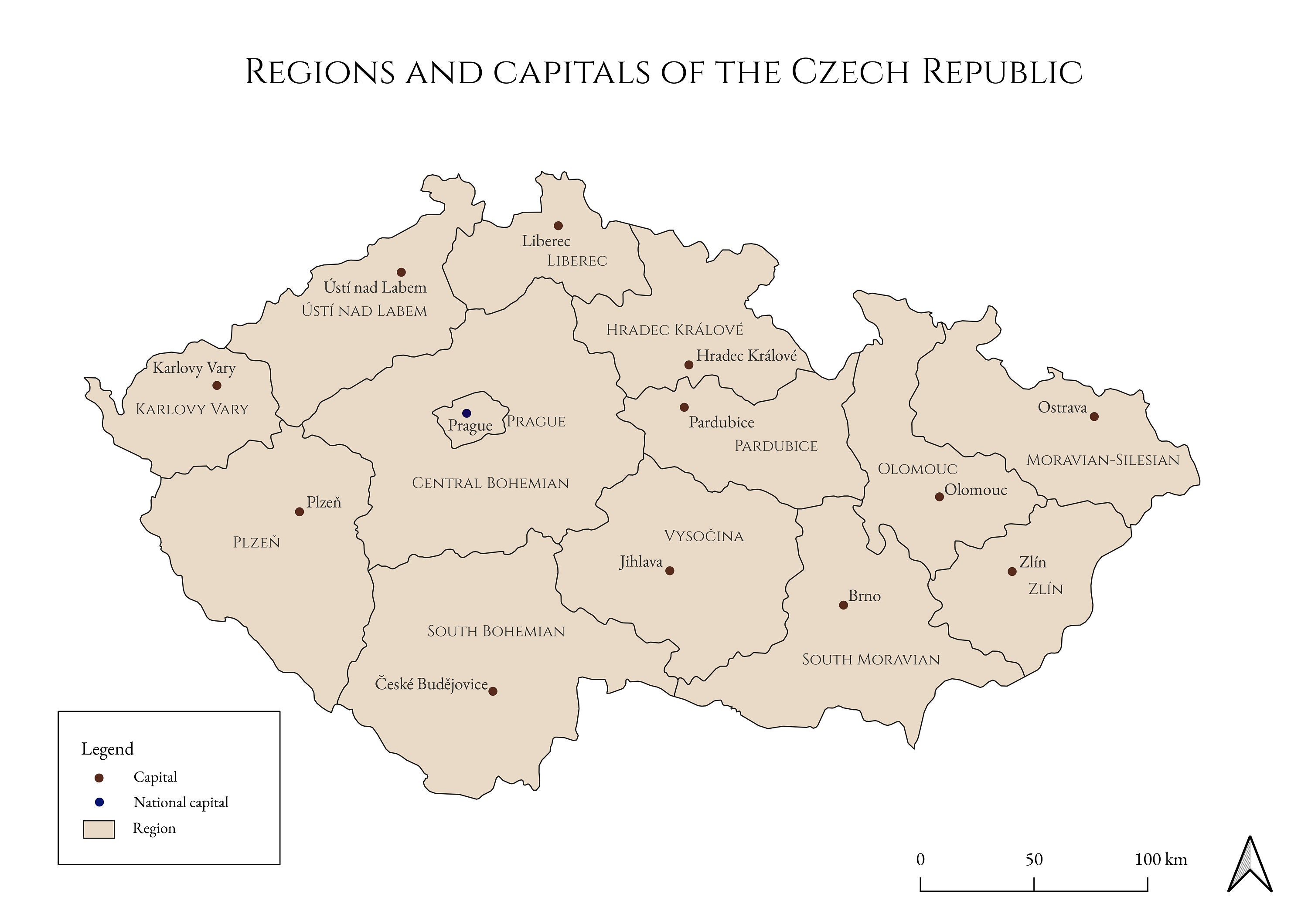 Instant Printable Wall Art Map of Regions and Capitals of Czech ...