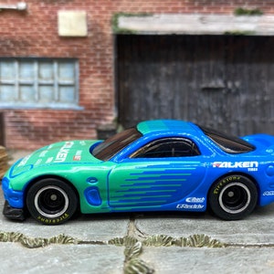 Custom Hot Wheels 1995 Mazda RX7 in Blue and Green Falken Tires With ...