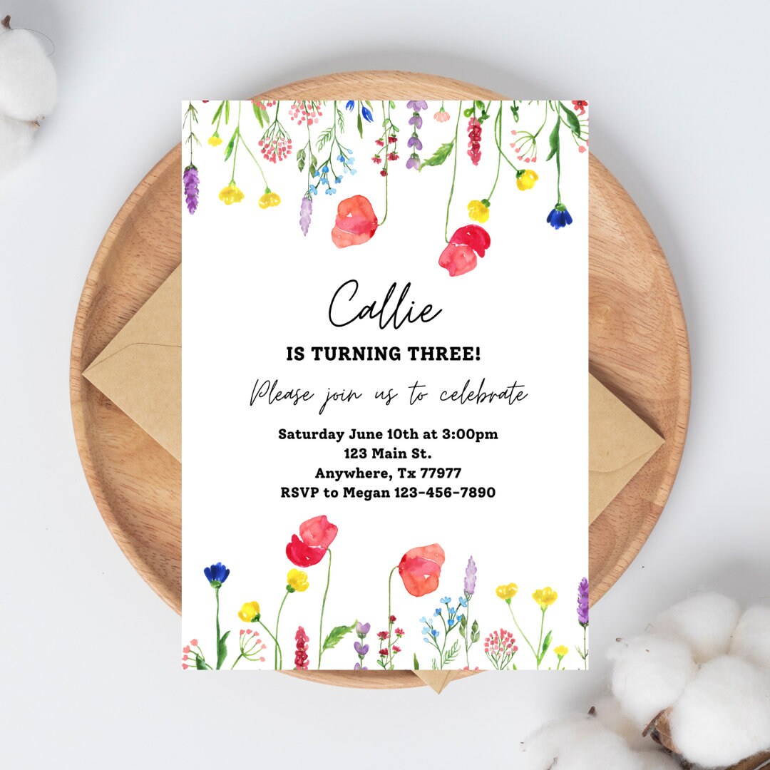 Flower Birthday Girl Invitation, Flower Birthday Invitation, Floral ...