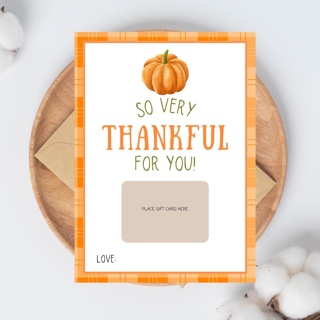 Thankful for You Gift Card, Thankful for You Gift Tag, Fall Gift ...