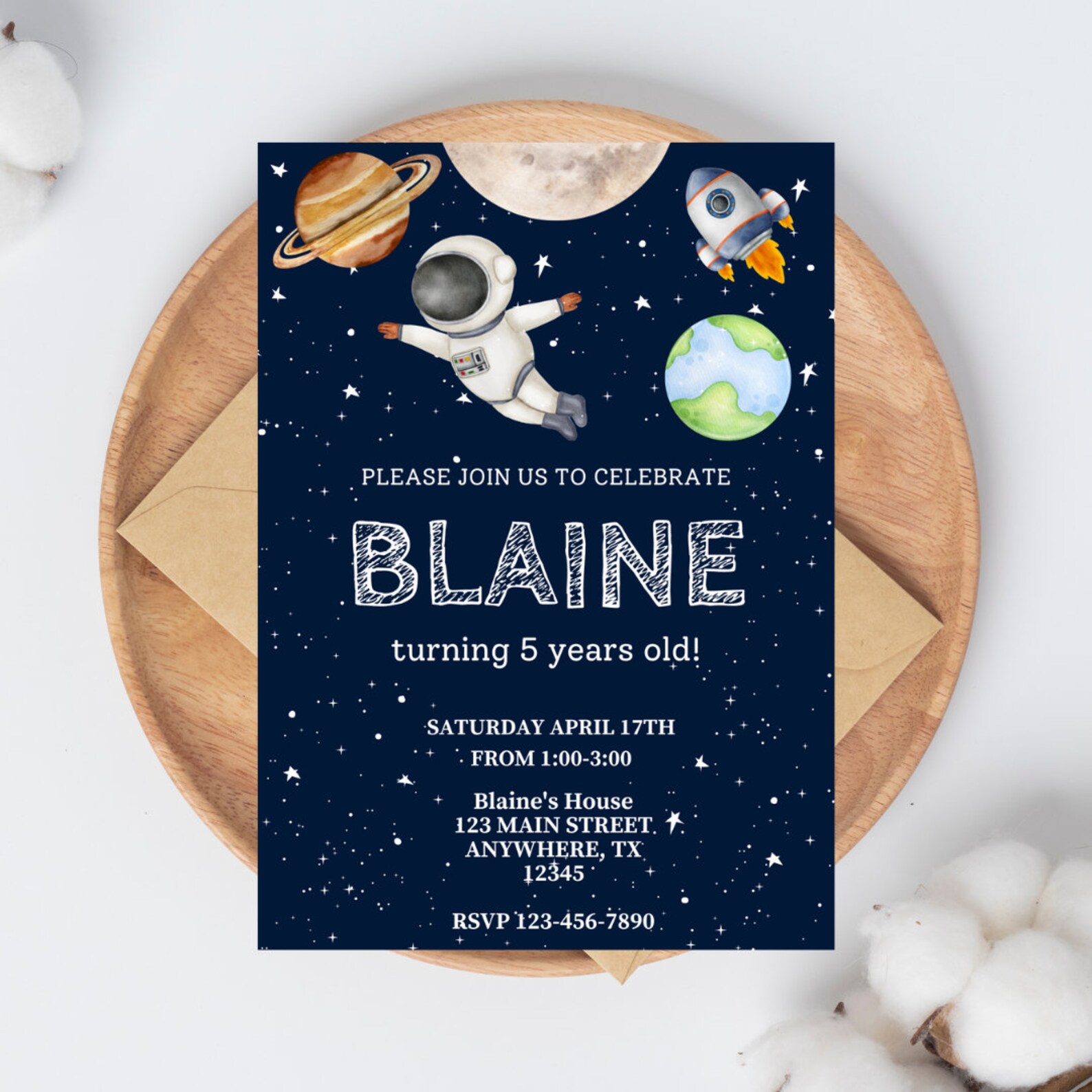 Outer Space Birthday Invitation Planets Rocketship Astronaut - Etsy