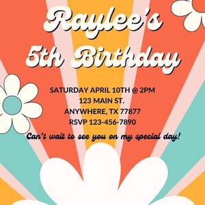 Retro Groovy Birthday Invitation, Groovy Girl Birthday Invitation, Fun ...