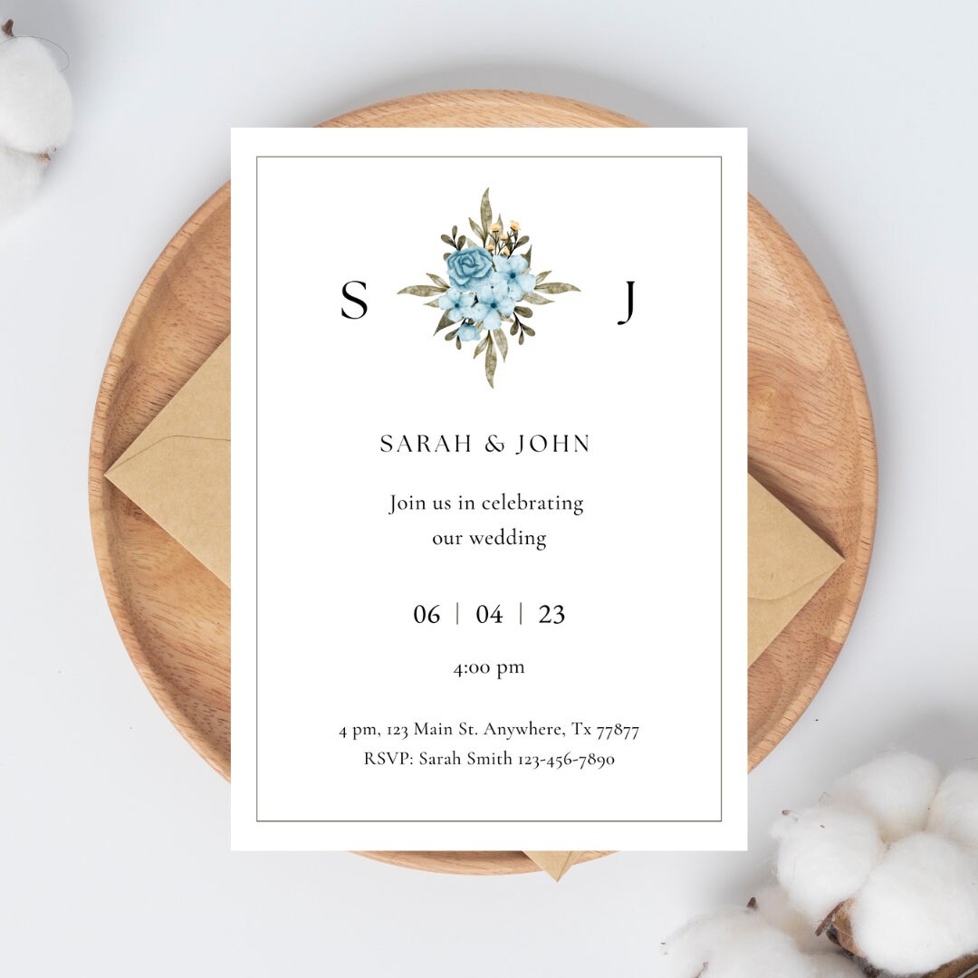 Simple Wedding Invitation, Wedding Invitation, Wedding Invite, Floral ...