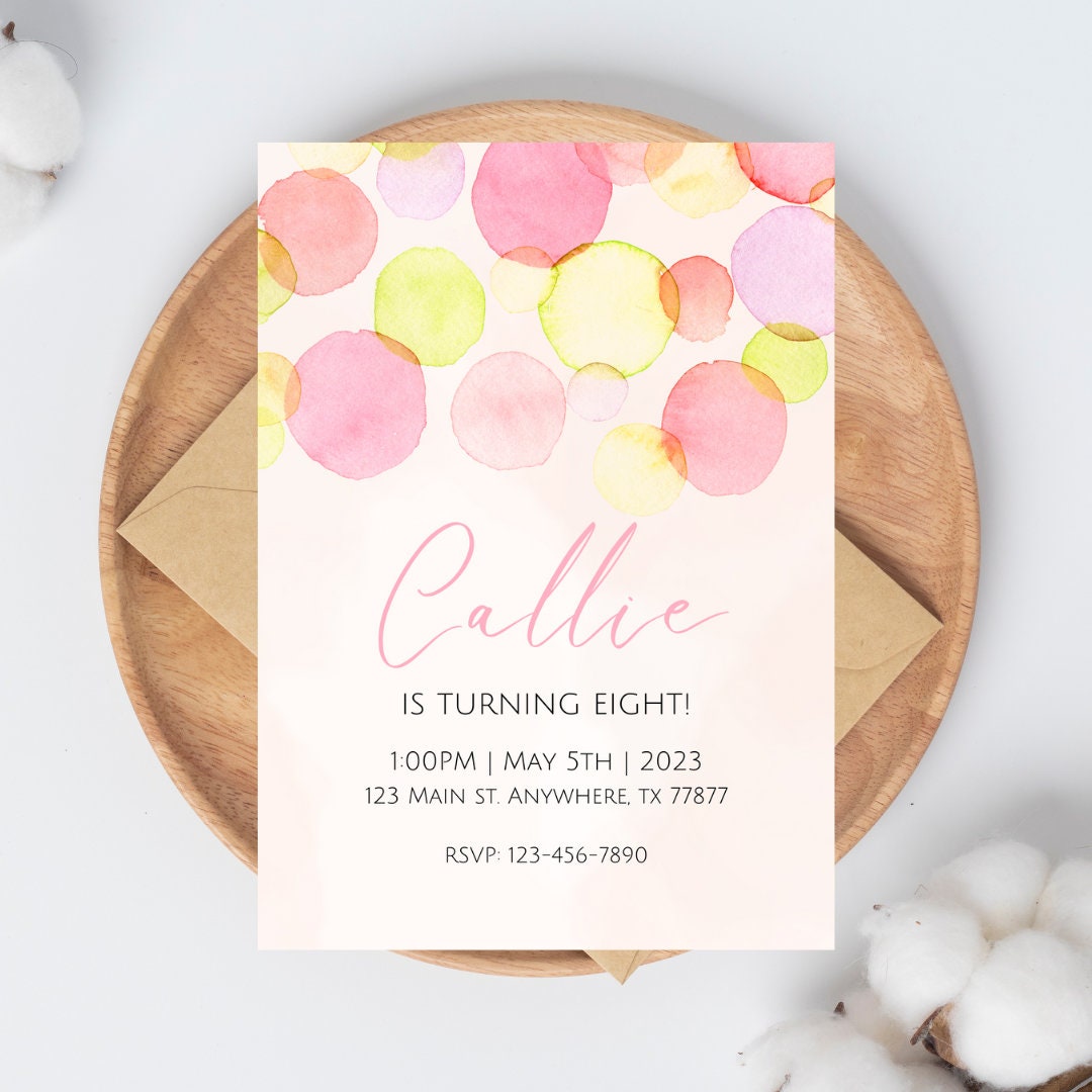 Pastel Colorful Birthday Invitation, Girl Birthday Invitation ...