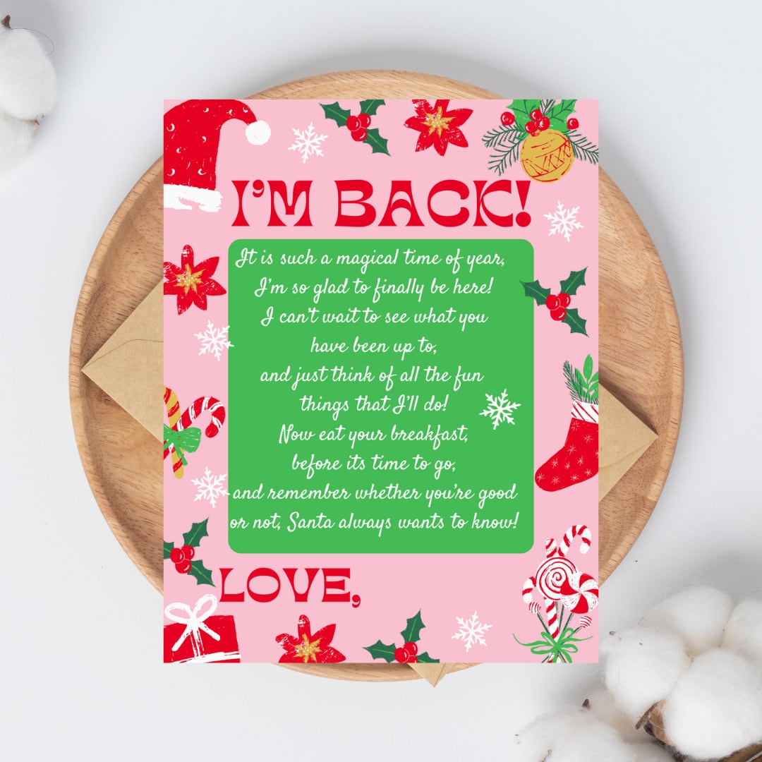 Elf Welcome Back Letter-digital Download Christmas Elf Return Note 8 ...