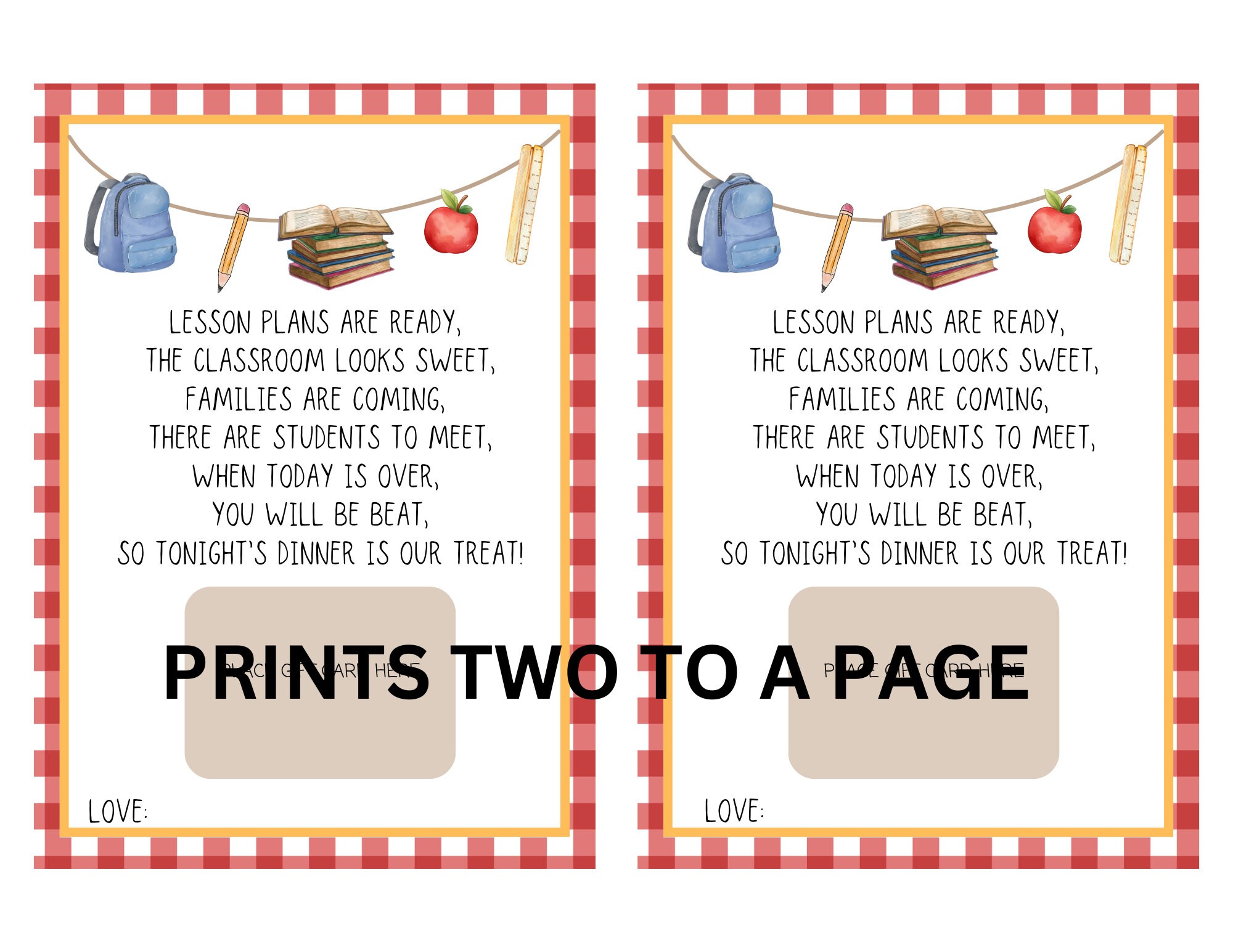 Back to School Meet the Teacher Gift-teacher Gift Card-first - Etsy