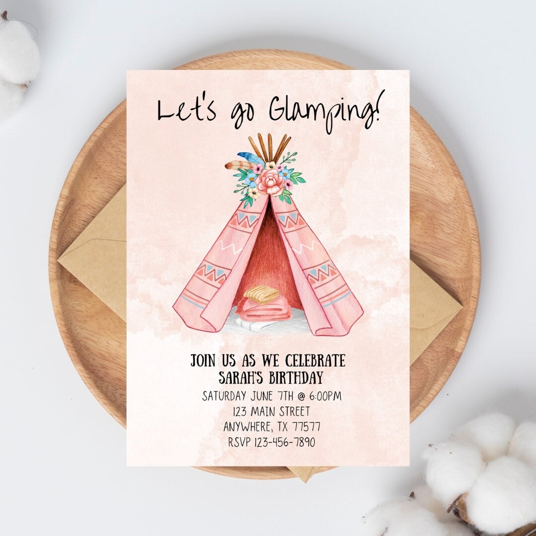 Girl Sleepover Birthday Invitation, Glamping Birthday Invitation, Girl ...
