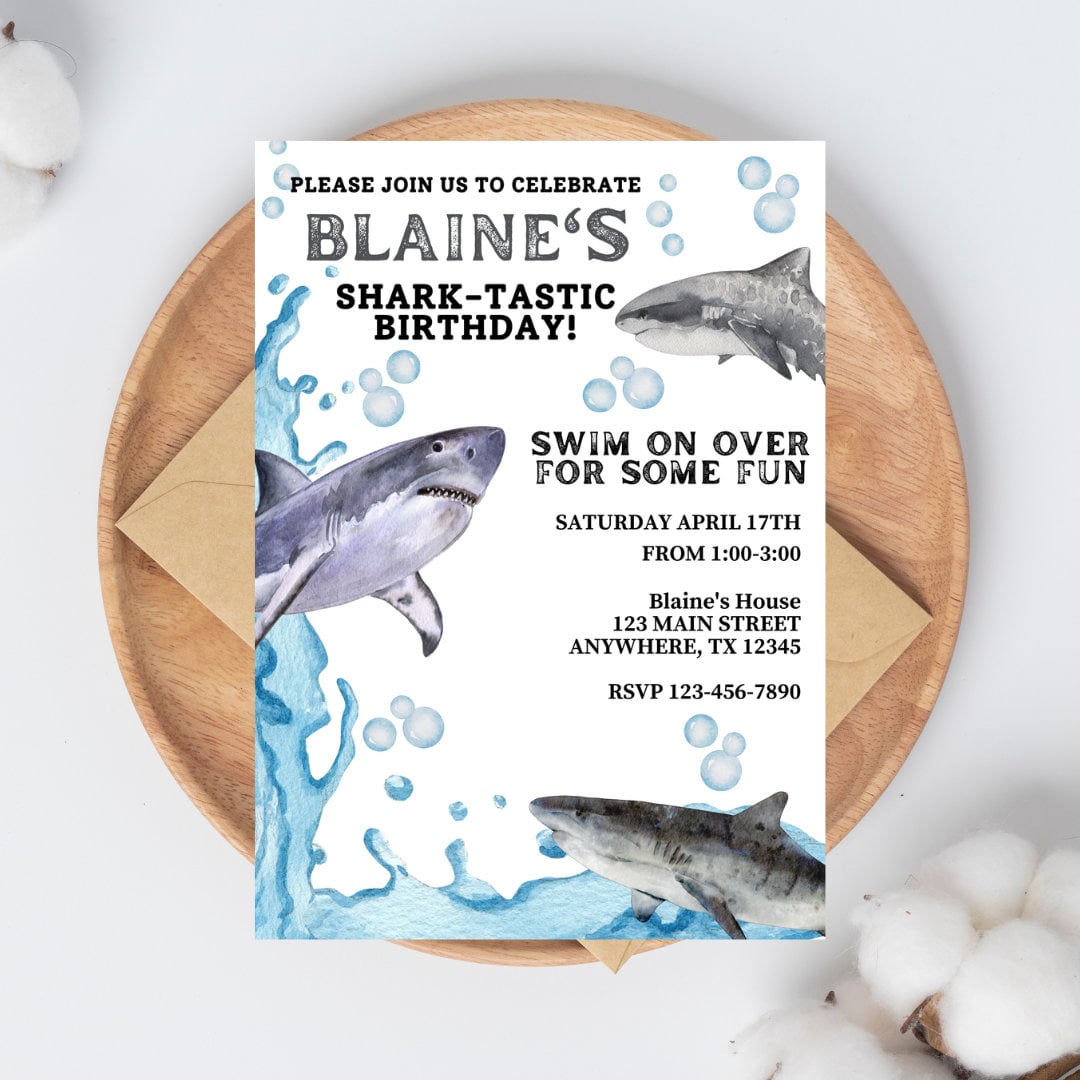 Shark Birthday Invitation, Shark Lover Birthday Invitation, Boy ...