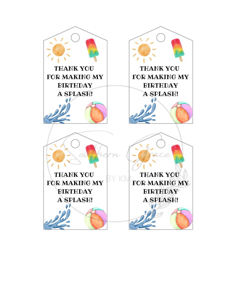 Swim Birthday Thank You Tags Summer Gift Tags Fun in the Sun - Etsy