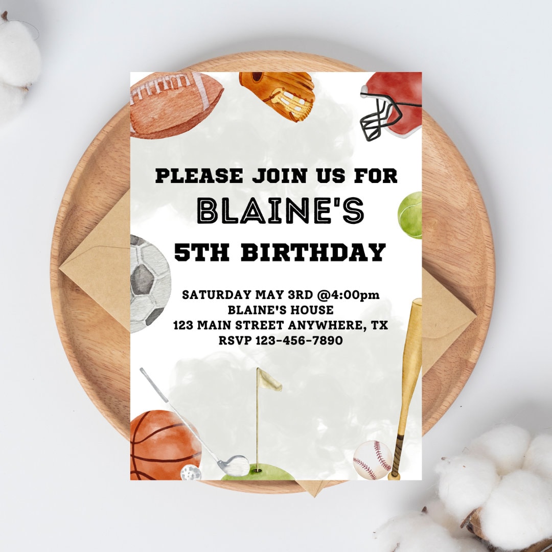 Sports Birthday Invitation, Sports Party Invitation, Boy Birthday ...