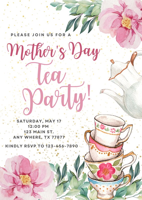 Tea Party Invitations Mothers Day Printables Card Size Free Mothers