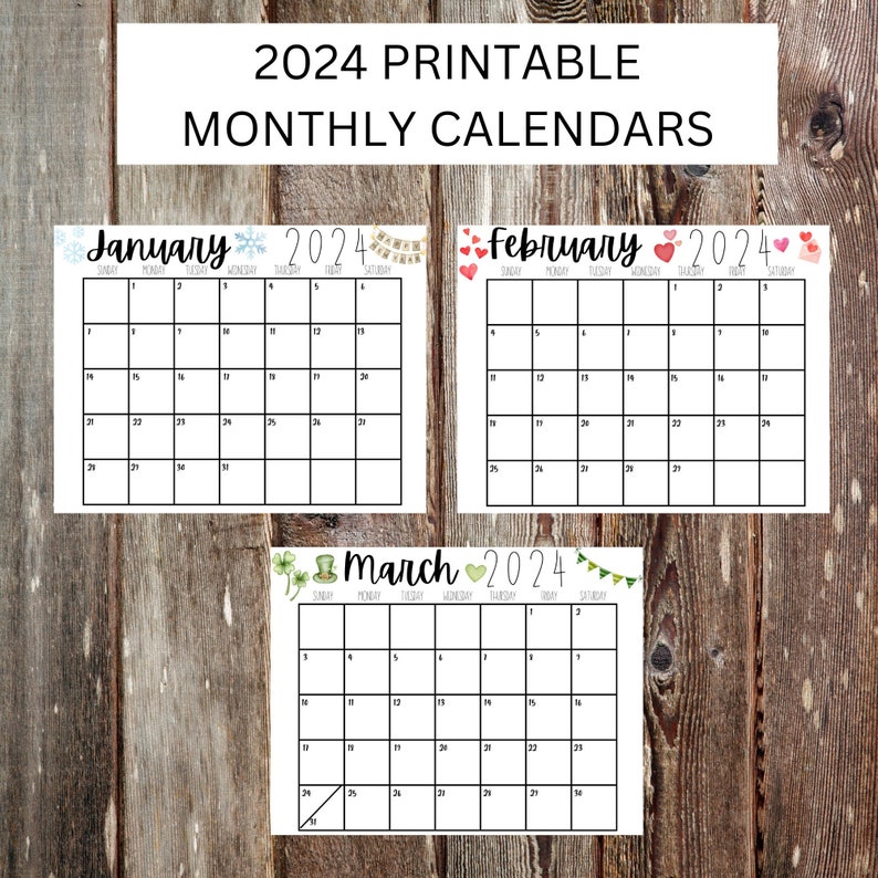 2024 Monthly Calendar Printable, Printable Calendars, Printable Kids ...