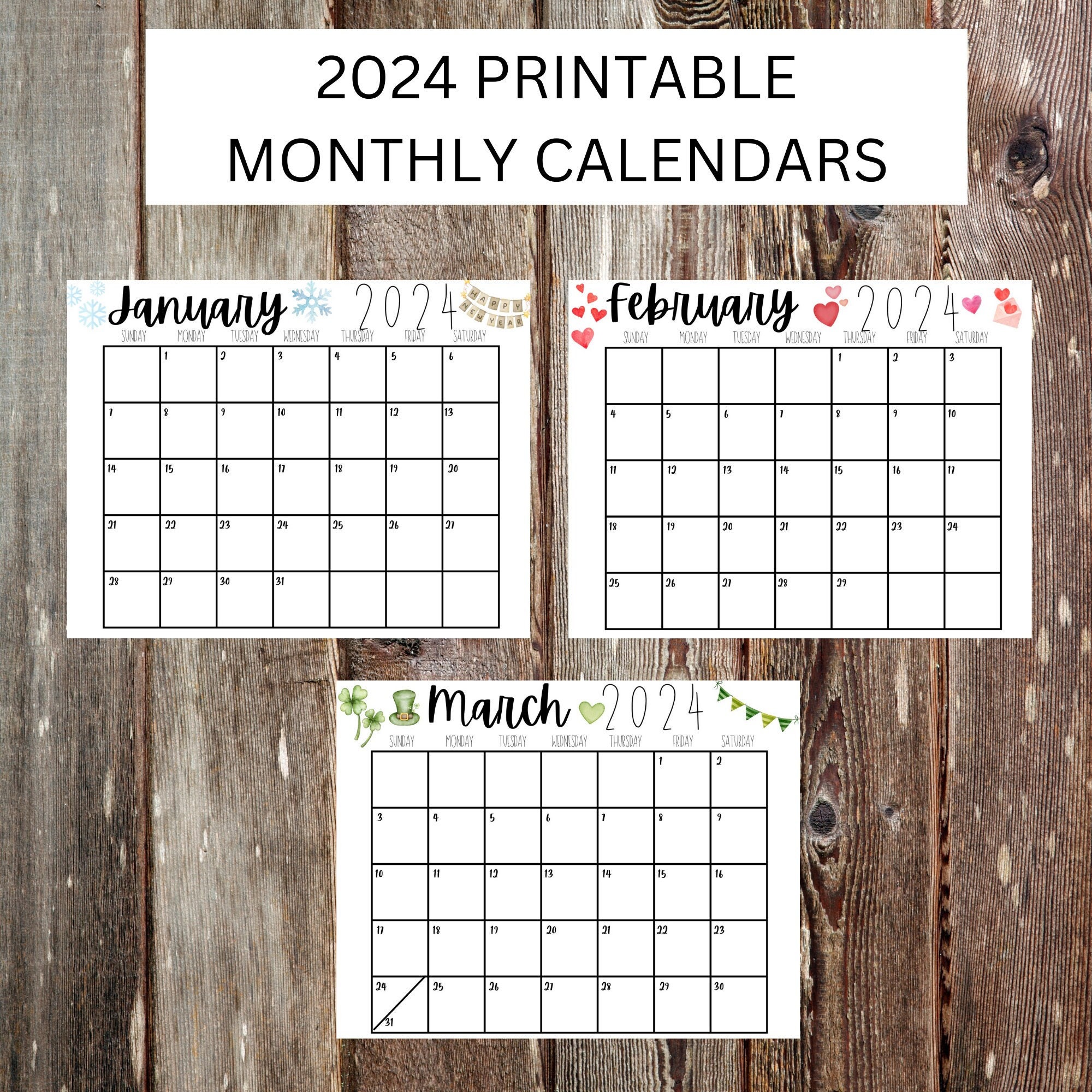 2024 Monthly Calendar Printable, Printable Calendars, Printable Kids ...