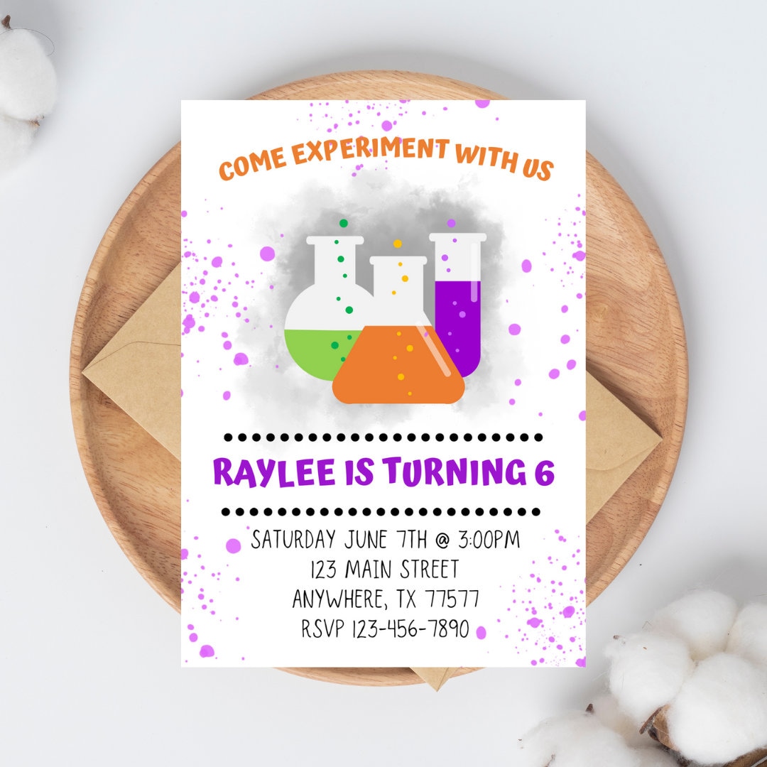 Girl Science Experiment Birthday Invitation, Science Birthday ...