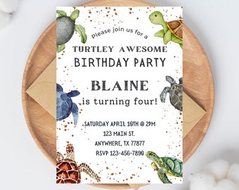 Printable Turtle Invitation, Watercolor Turtle Birthday Invite, Turtle ...
