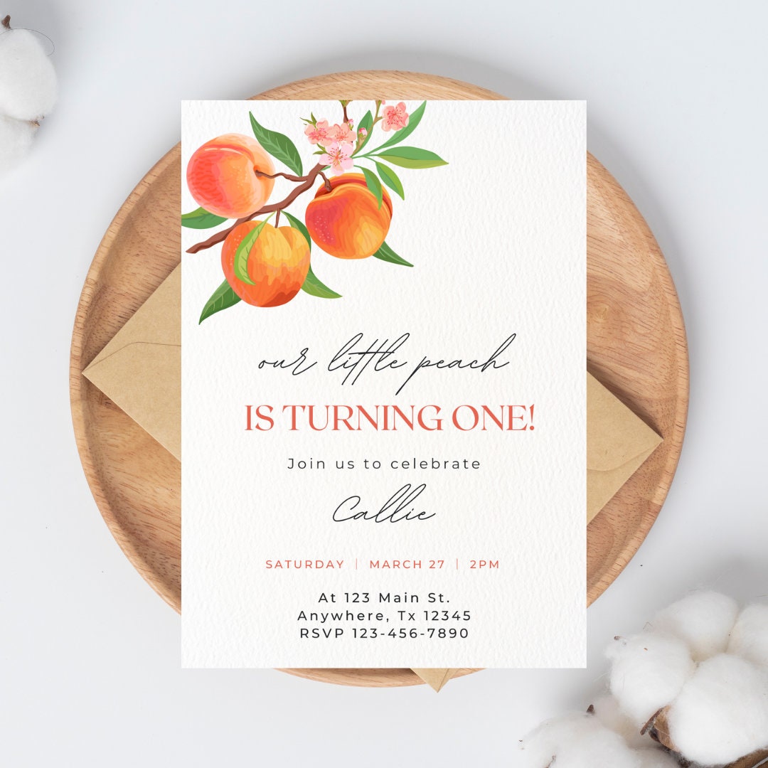 Our Little Peach First Birthday Invitation, Peach Birthday Invitation ...