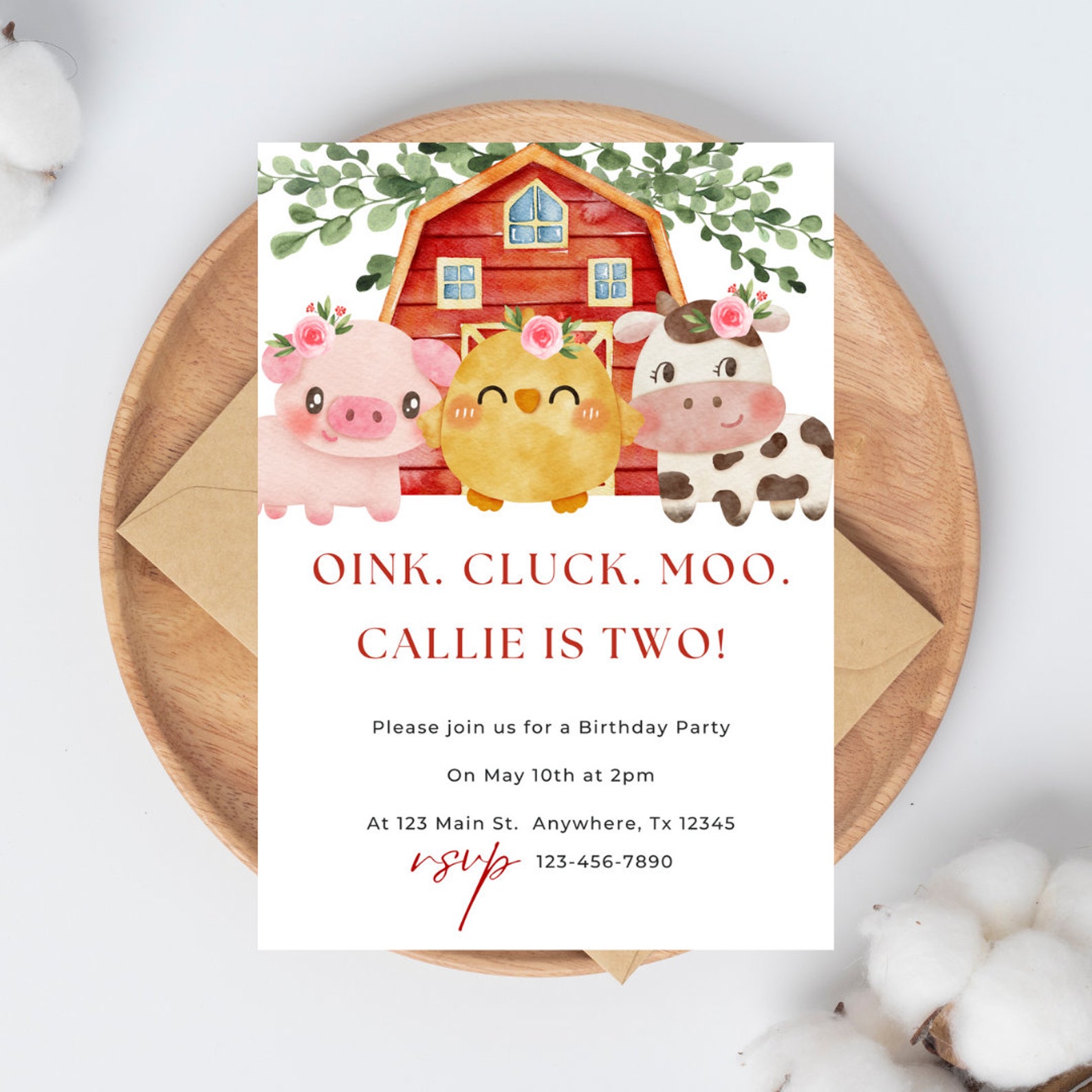 Farm Birthday Party Invitation Oink Cluck Moo Invitation - Etsy