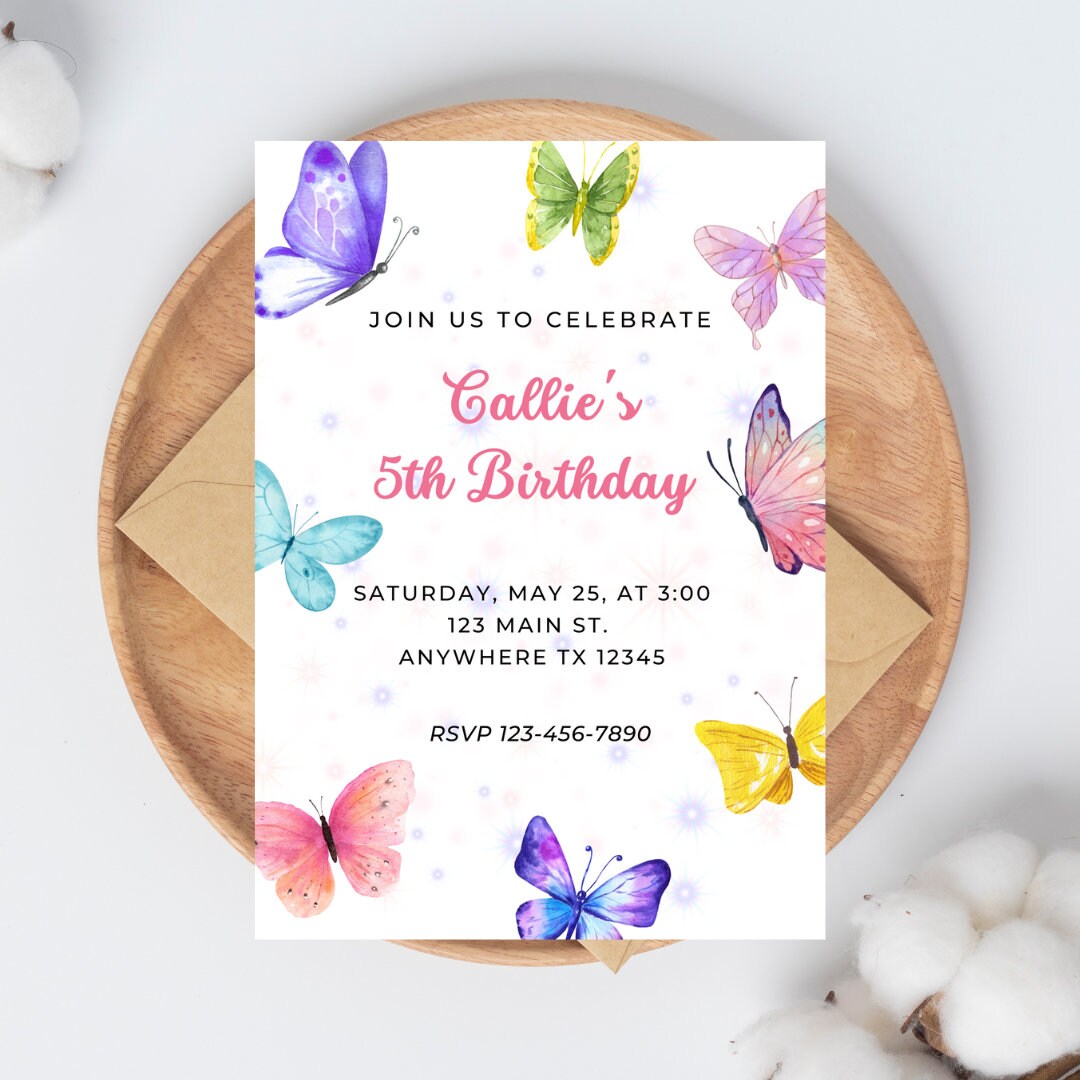 Butterfly Birthday Invitation, Girls Birthday Invitation, Butterfly ...