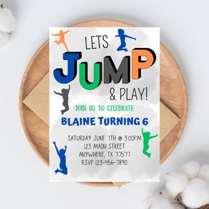 Jump Birthday Invitation, Jump Party Boy Birthday Invitation,jump Party ...
