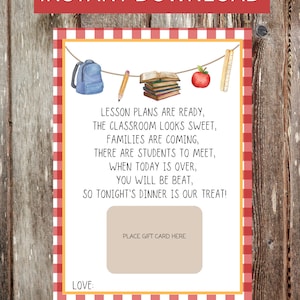 Back to School Meet the Teacher Gift-teacher Gift Card-first Day of ...