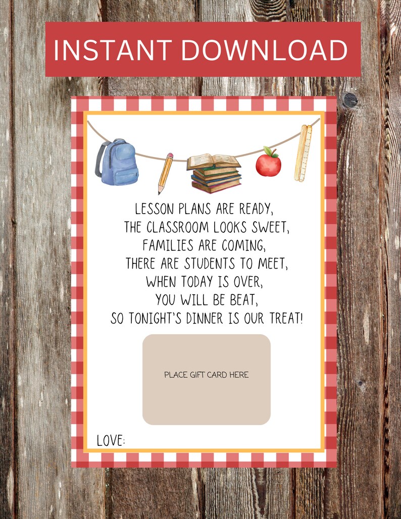 Back to School Meet the Teacher Gift-teacher Gift Card-first - Etsy