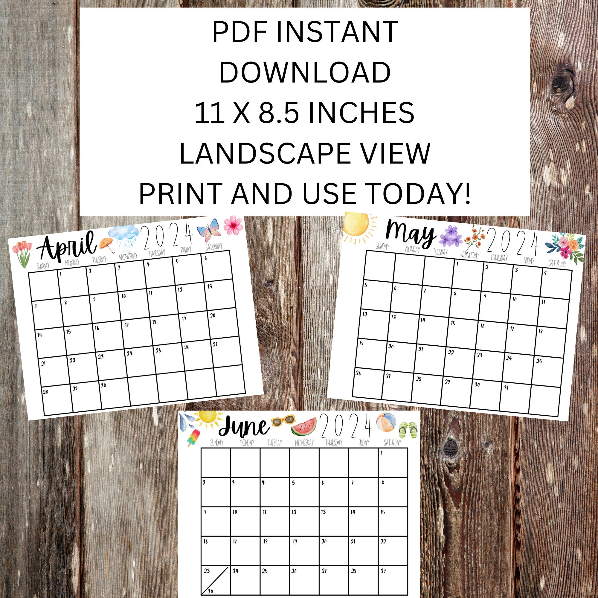 2024 Monthly Calendar Printable, Printable Calendars, Printable Kids ...