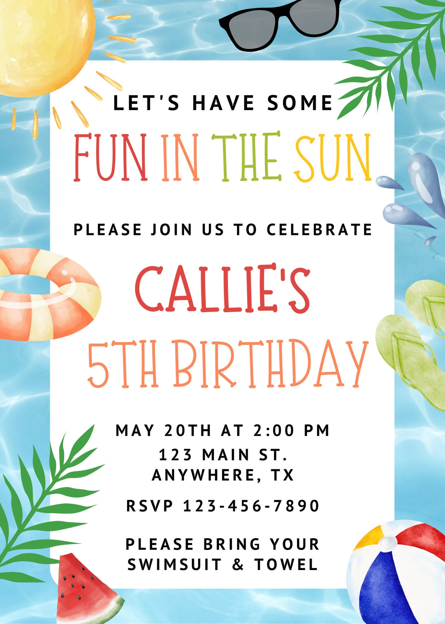 Swim Birthday Invitation Summer Birthday Invitation Fun in - Etsy