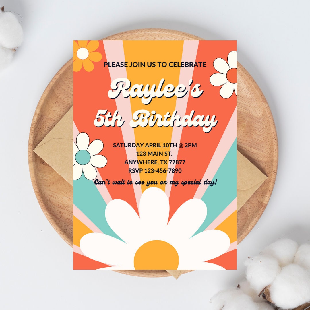 Retro Groovy Birthday Invitation, Groovy Girl Birthday Invitation, Fun ...