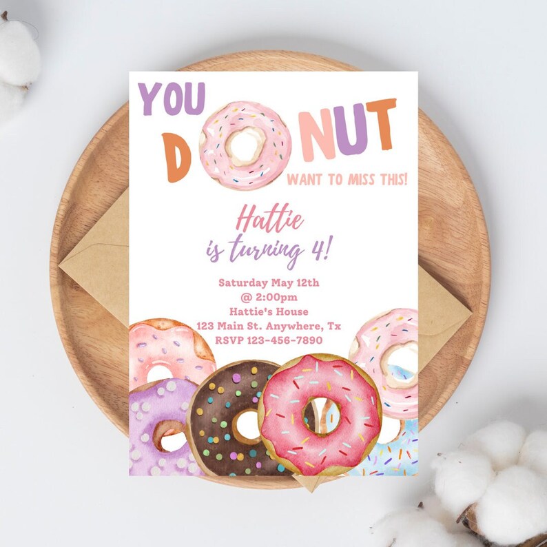 Donut Invitation, Donut Birthday Invitation, Girls Birthday Invitation ...