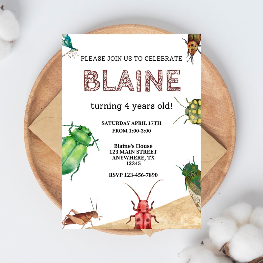 Bug Birthday Invitation, Bug Lover Birthday Invitation, Boy Birthday ...