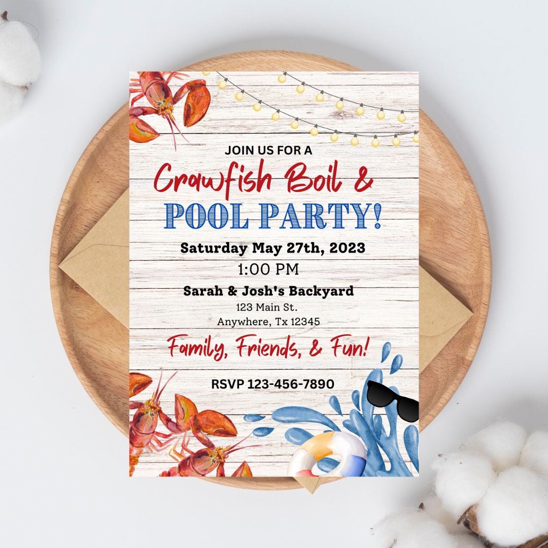 Crawfish Boil and Pool Party Invitation Crawfish Boil - Etsy