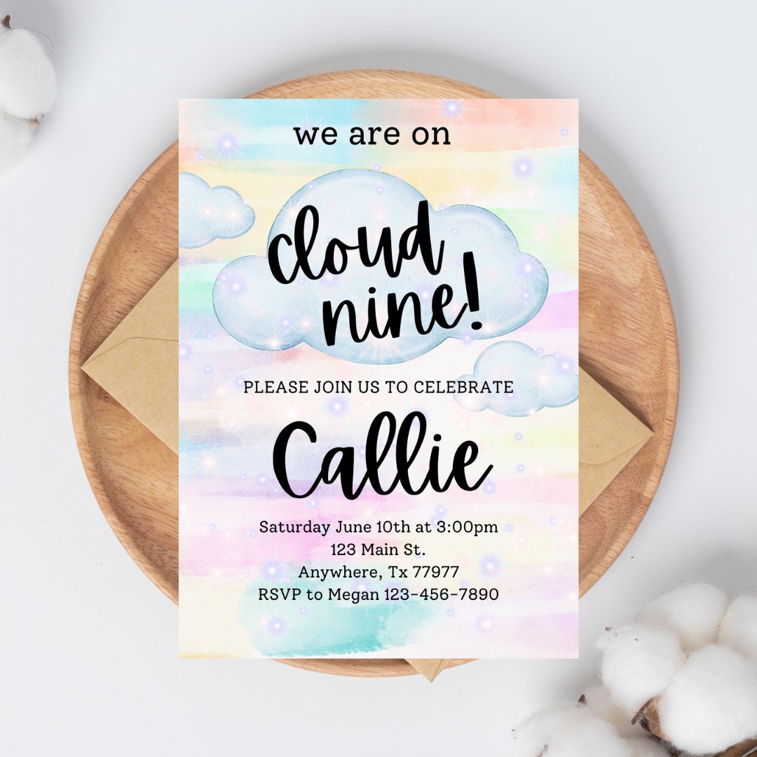 Cloud Nine 9th Birthday Invitation, Girls Birthday Invitation, Girls ...