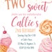 Two Sweet Birthday Invitation, Two Sweet Invitation, Girls Birthday ...