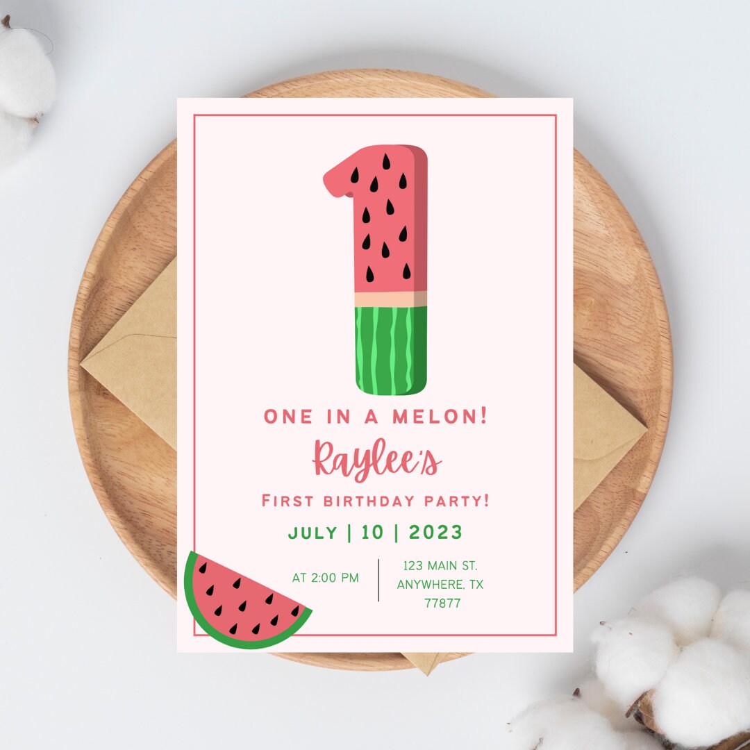 One in a Melon Invitation, Watermelon Invitation, Watermelon Birthday ...
