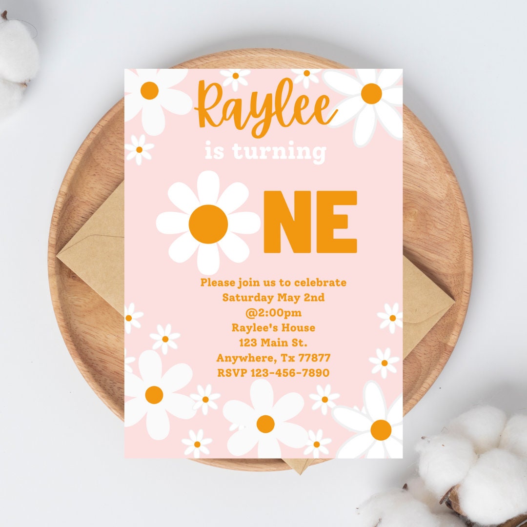 First Birthday Girl Invitation, Flower Birthday Invitation, First ...
