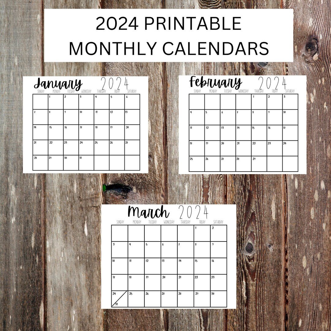 2024 Monthly Calendar Printable, Printable Calendars, Simple Minimalist ...