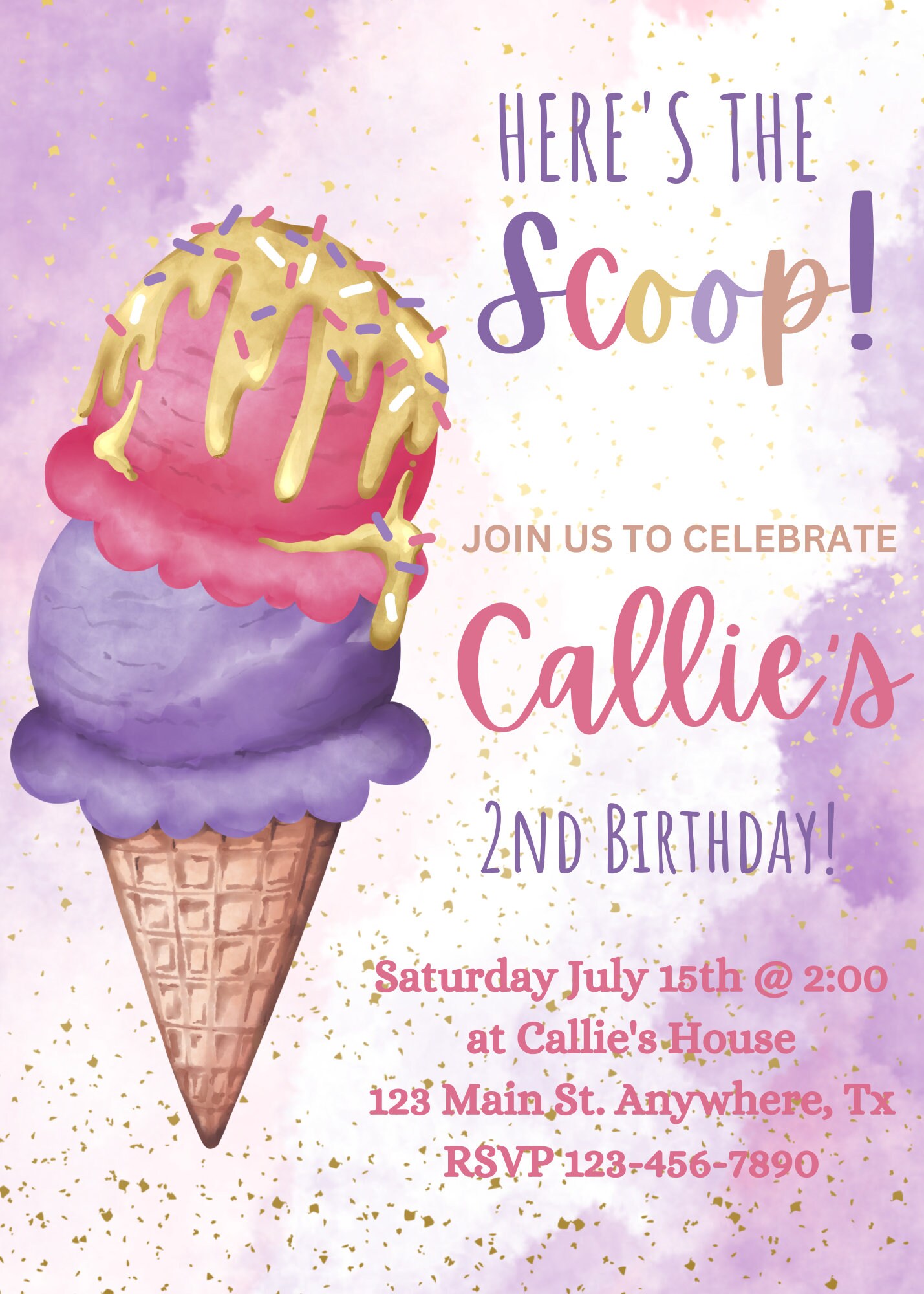 Ice Cream Birthday Invitation, Heres the Scoop Invitation, Girls ...