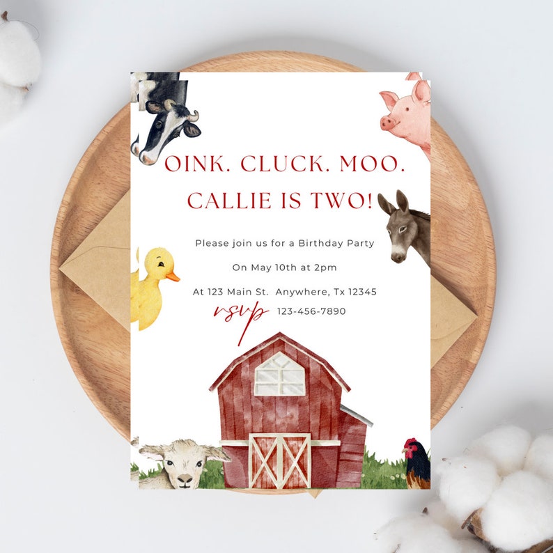 Farm Birthday Invitation Oink Cluck Moo Invitation Farm - Etsy