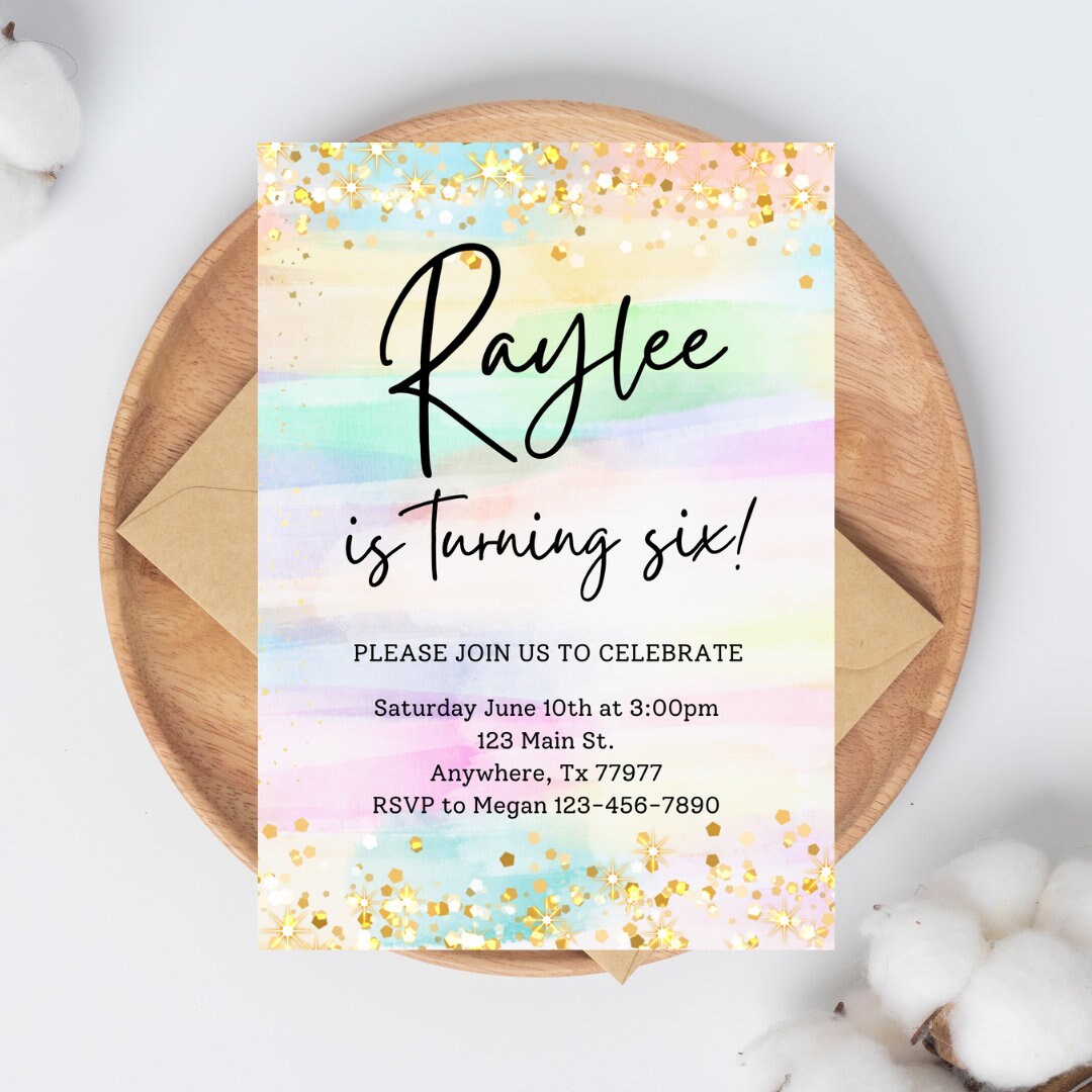 Pastel Glitter Birthday Invitation Colorful Girl Birthday - Etsy