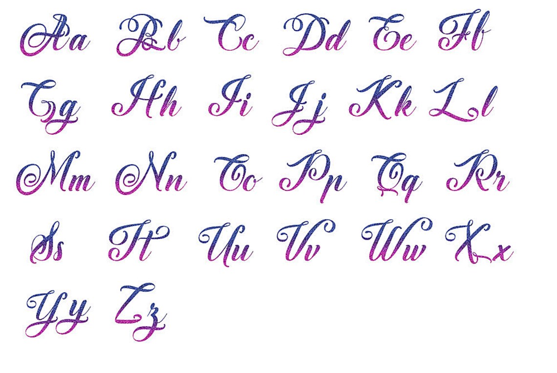 Rose Purple Violet Glitter Alphabet Cursive Font Glitter - Etsy