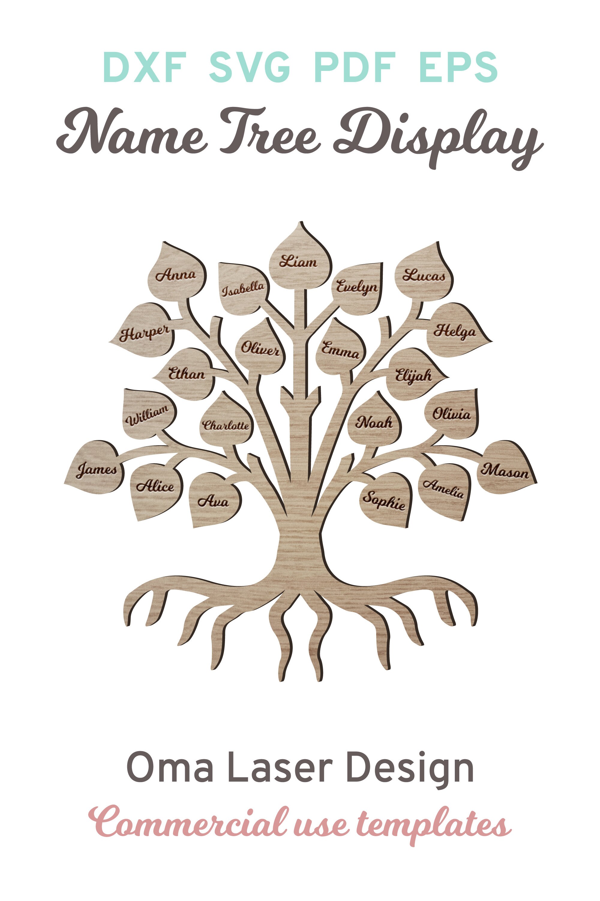 Tree With Roots Laser Cut File. Photo Display Tree Dxf Template. Hearts ...