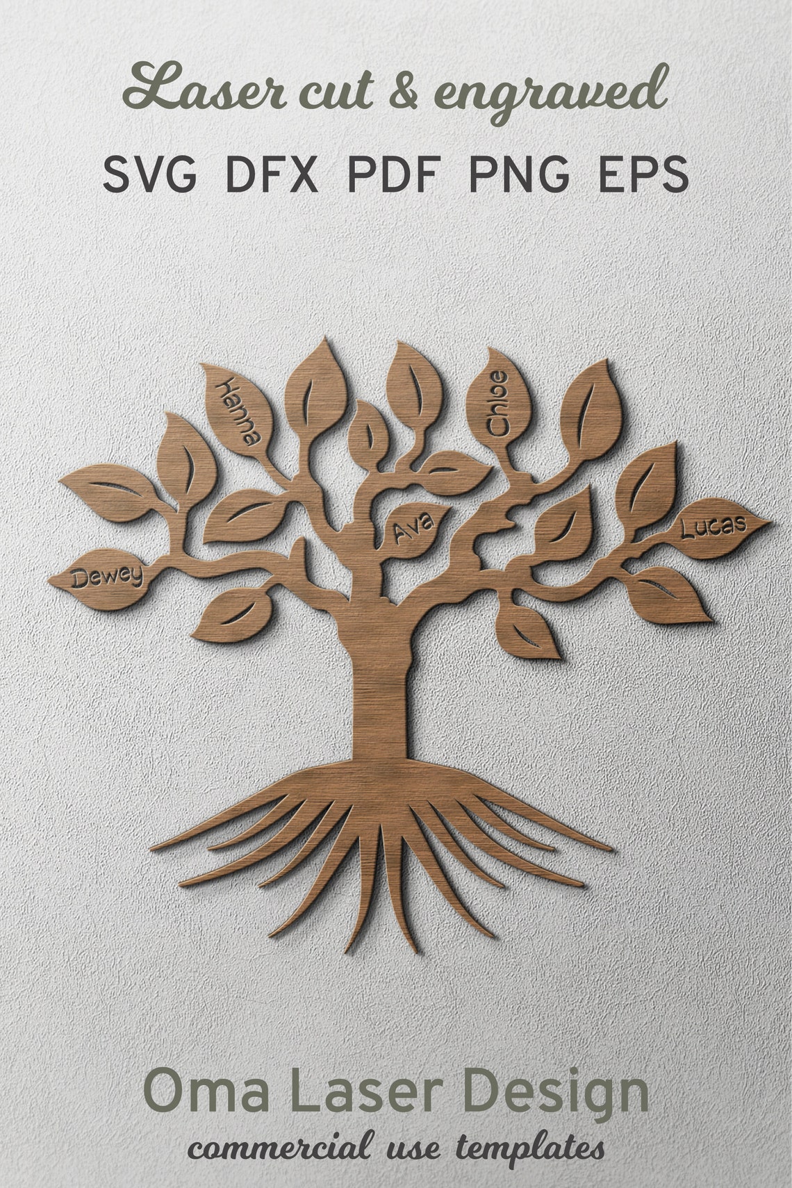 Family Tree Svg Cuttable Template. Tree With Roots and 18 Leaves. Words ...