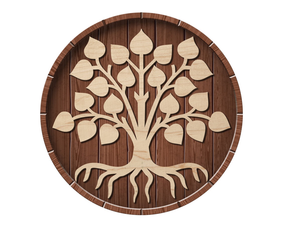 Tree With Roots Laser Cut File. Photo Display Tree Dxf Template. Hearts ...