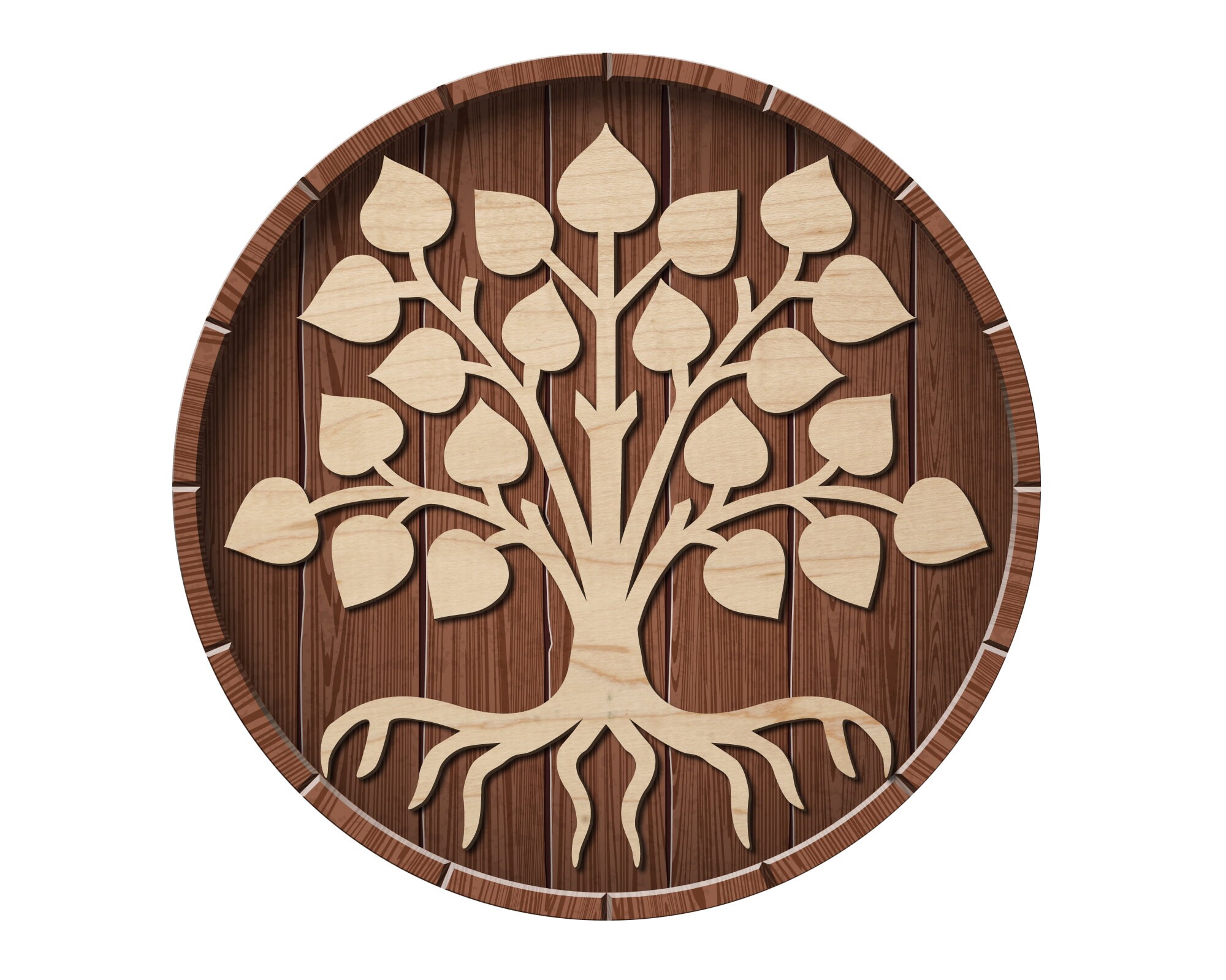 Tree With Roots Laser Cut File. Photo Display Tree Dxf Template. Hearts ...