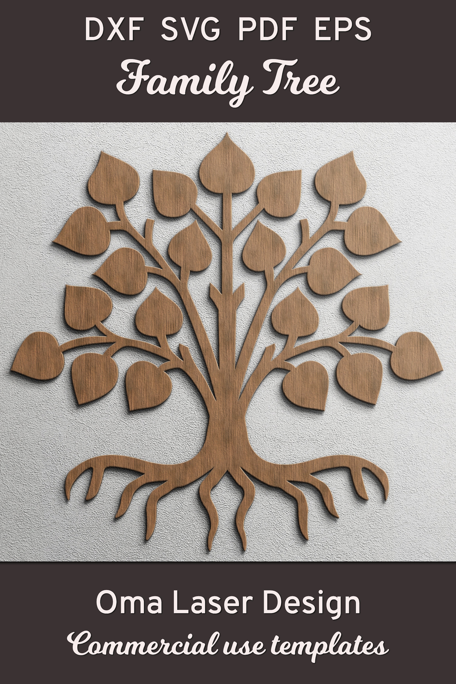 Tree With Roots Laser Cut File. Photo Display Tree Dxf Template. Hearts ...