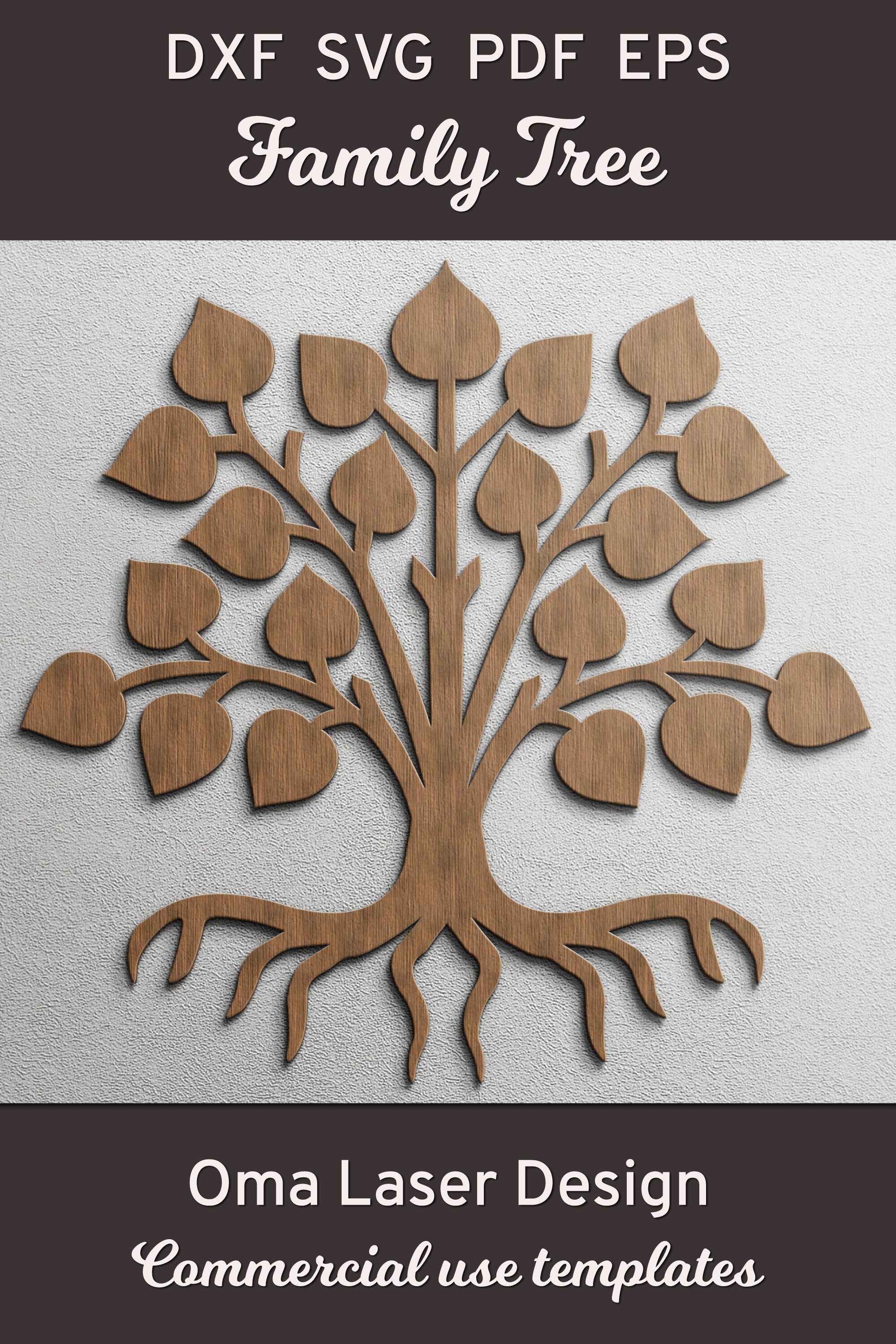 Tree With Roots Laser Cut File. Photo Display Tree Dxf Template. Hearts ...