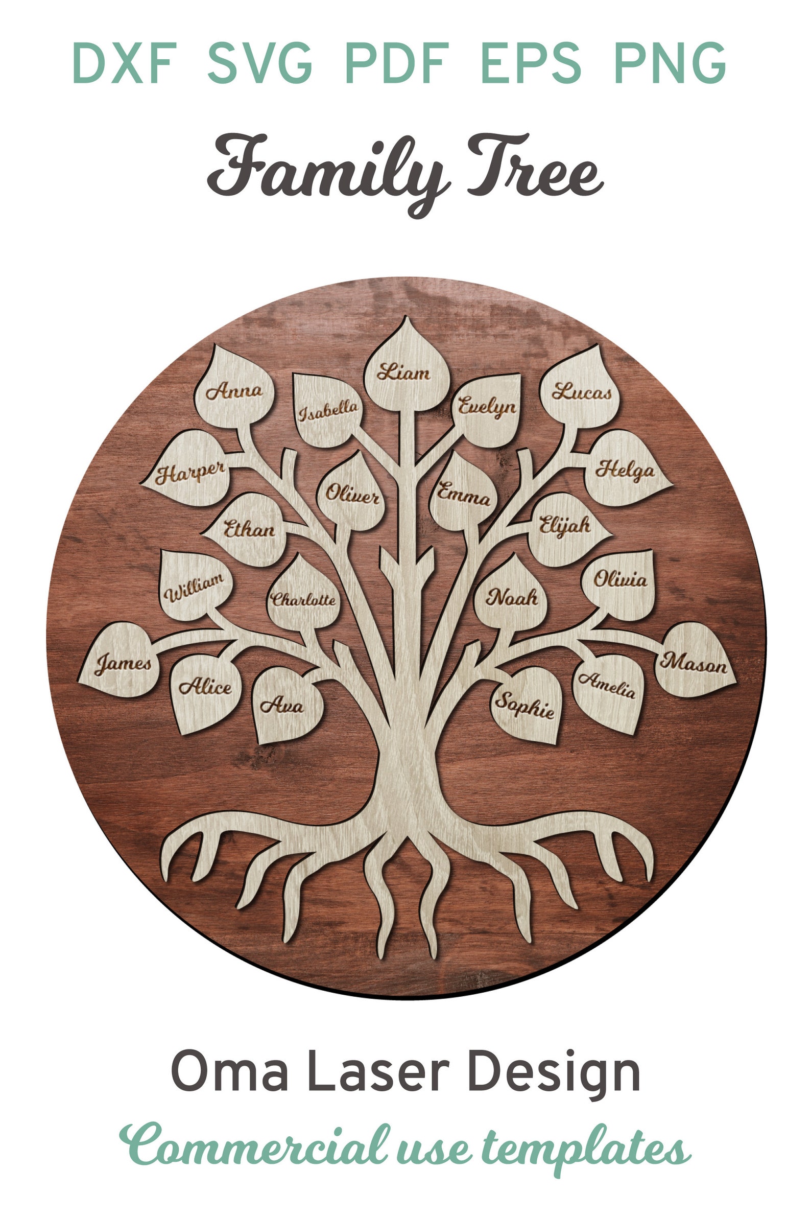 Tree With Roots Laser Cut File. Photo Display Tree Dxf Template. Hearts ...