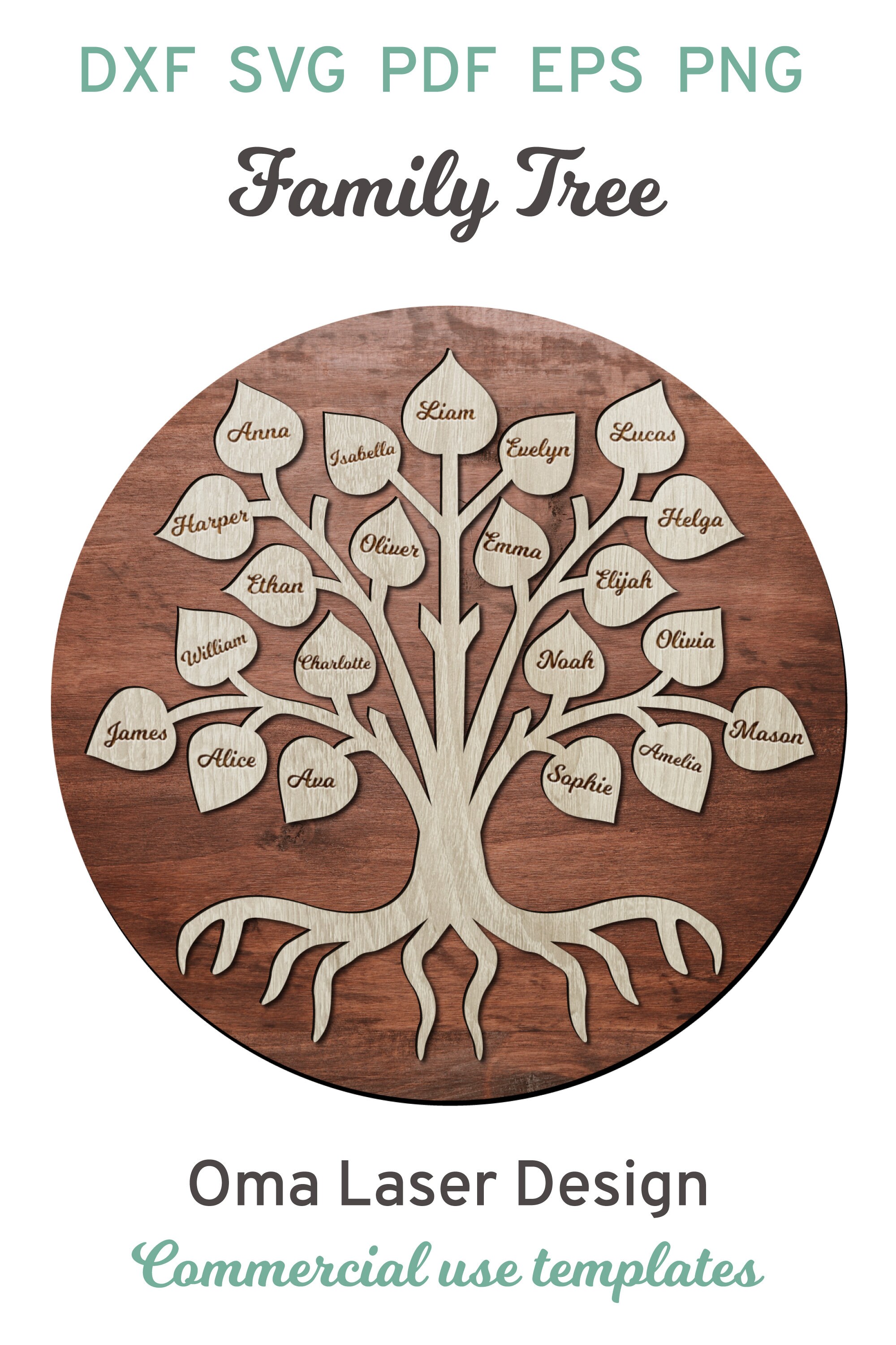 Tree With Roots Laser Cut File. Photo Display Tree Dxf Template. Hearts ...