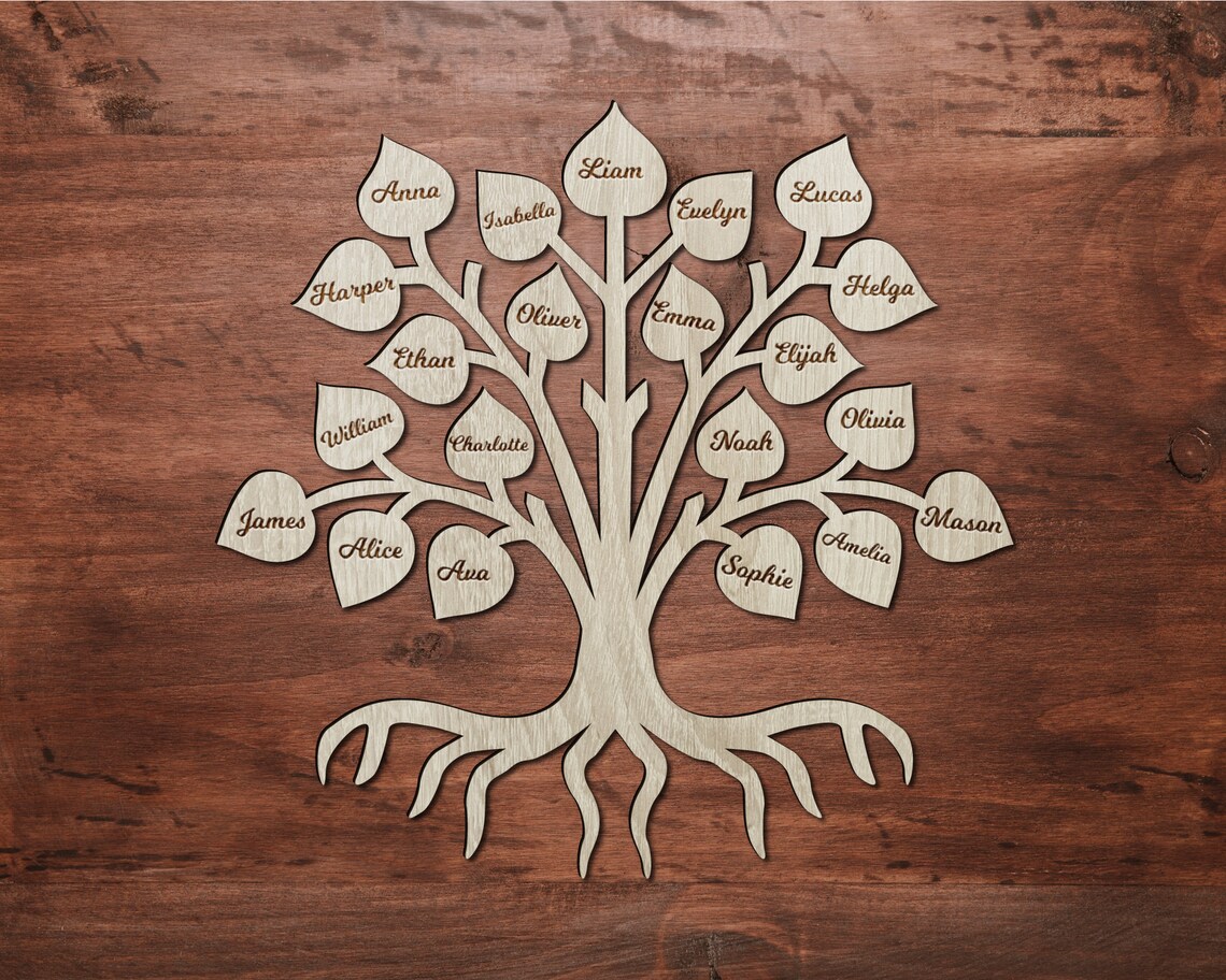 Tree With Roots Laser Cut File. Photo Display Tree Dxf Template. Hearts ...
